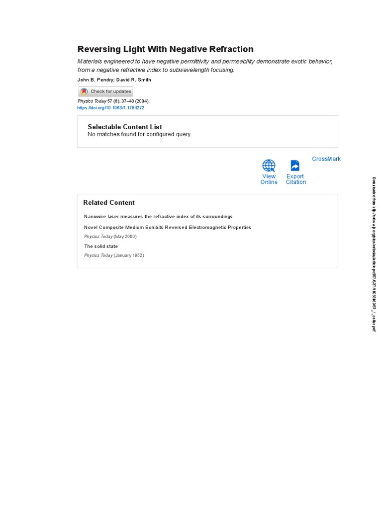 Reversing Light With Negative Refraction | PDF | Metamaterial | Optics