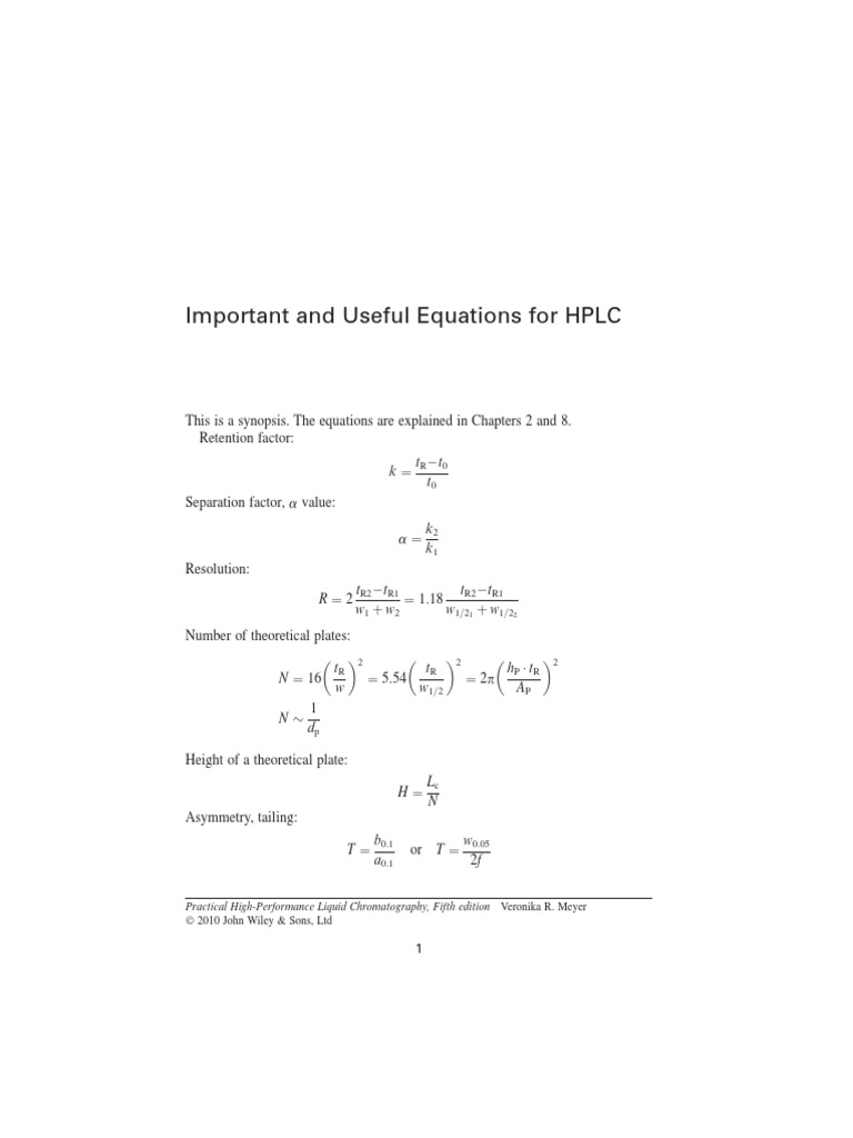 HPLC Main Equations | PDF | High Performance Liquid Chromatography ...