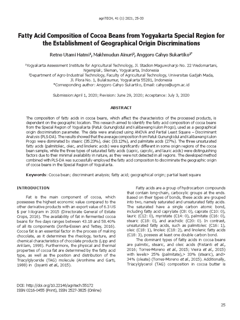 Fatty Acid Composition of Cocoa Beans FR c4f47870 | PDF | Triglyceride | Fat