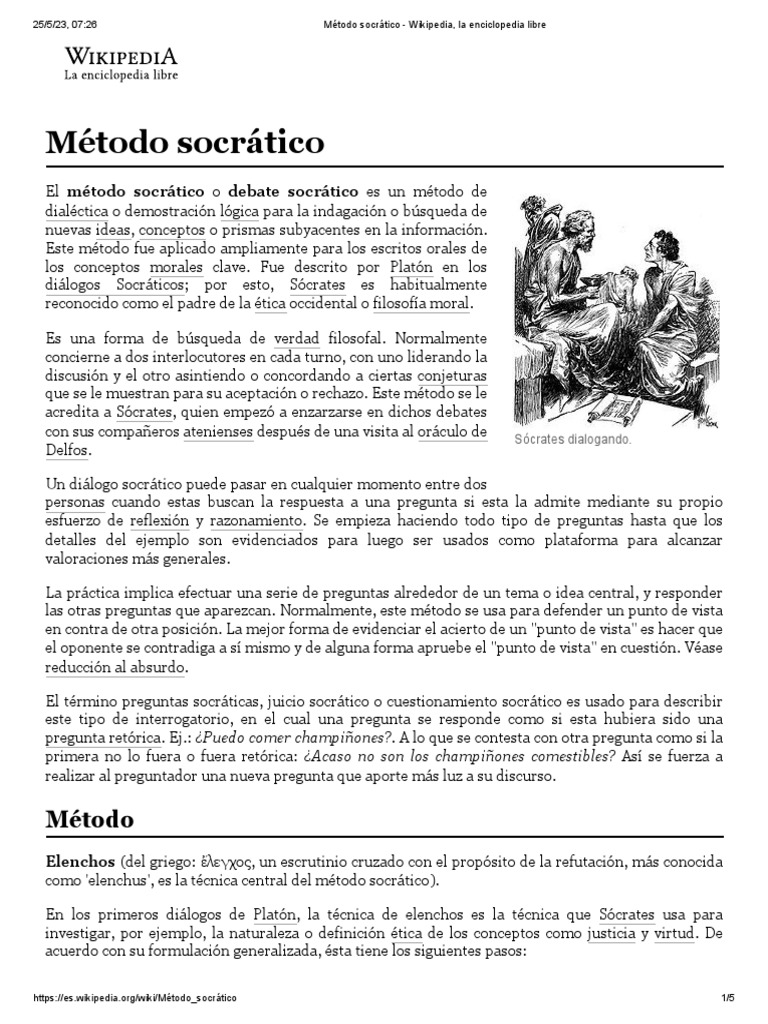 Método Socrático - Wikipedia, La Enciclopedia Libre | PDF | Metafilosofía | Epistemología
