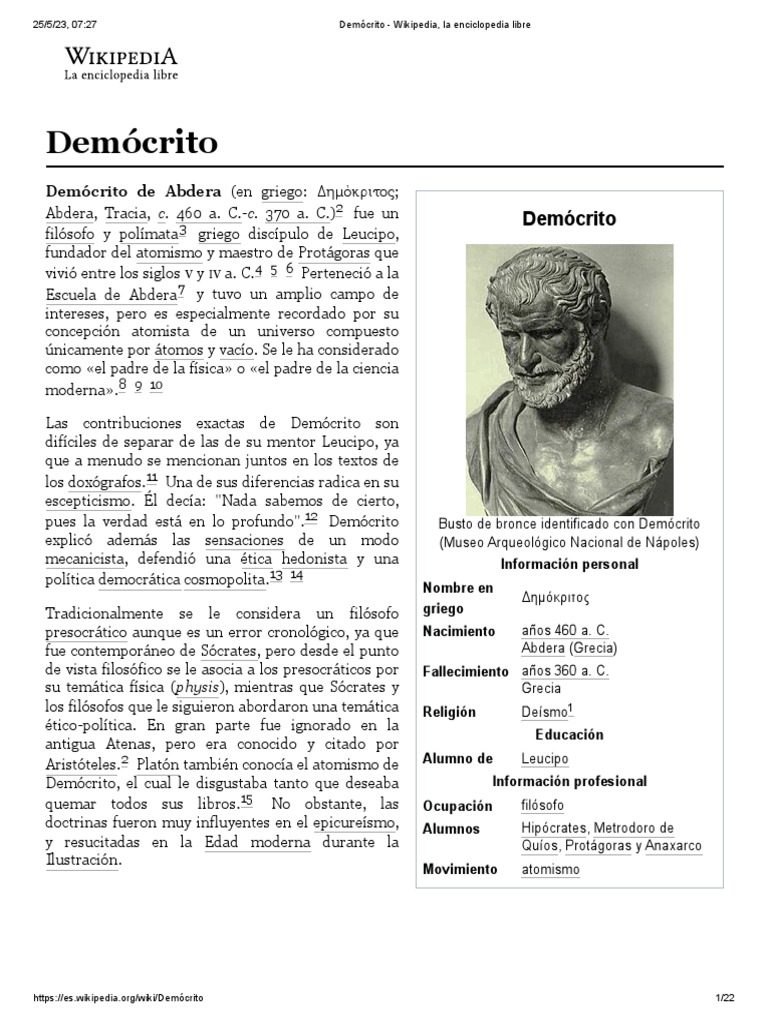 Demócrito - Wikipedia, La Enciclopedia Libre | PDF | Nada | Metafísica