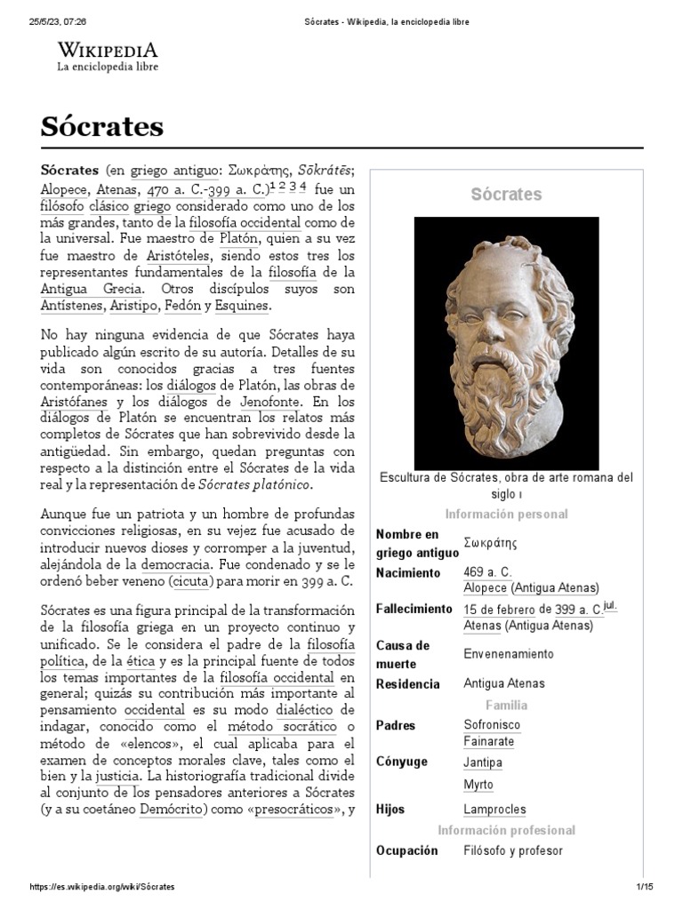 Sócrates - Wikipedia, La Enciclopedia Libre | PDF | Sócrates | Platón