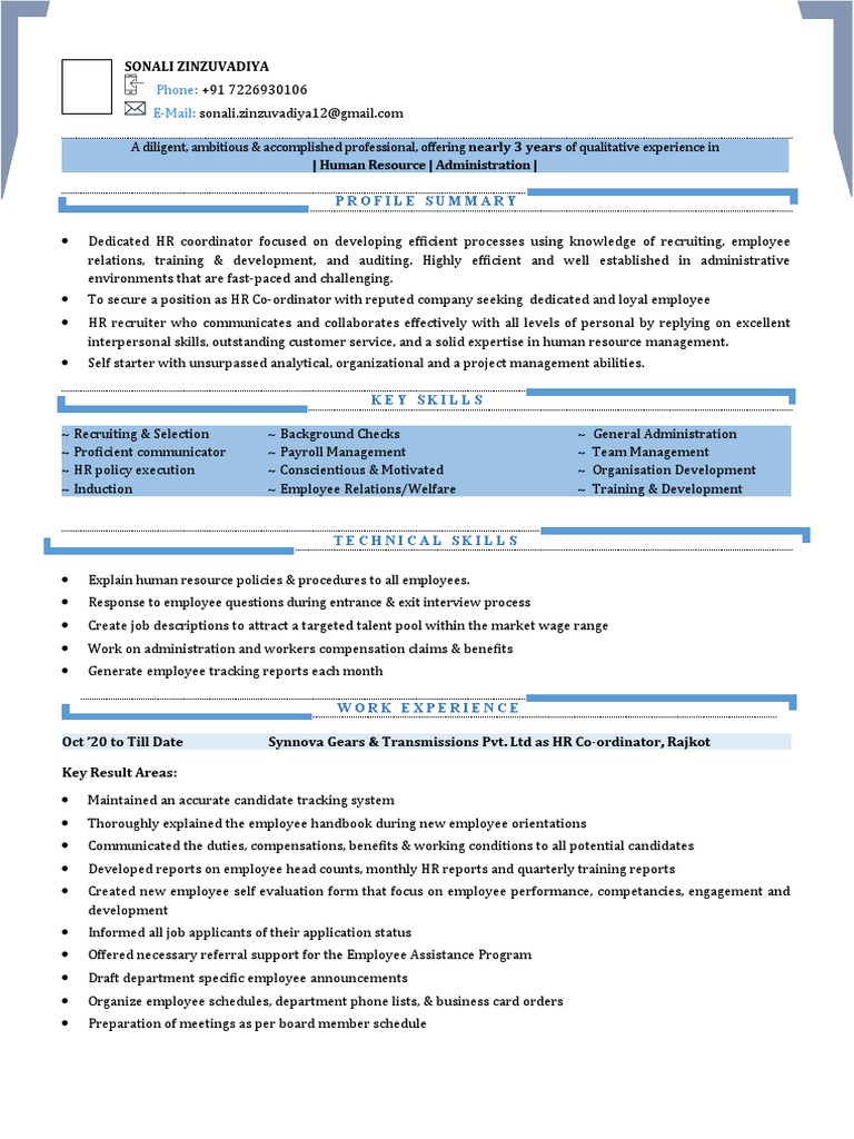 Sonali Resume - Naukri | PDF | Human Resources | Employment