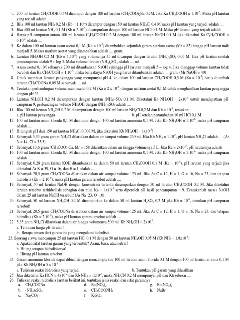 Latihan Buffer Hidrolisis XI | PDF