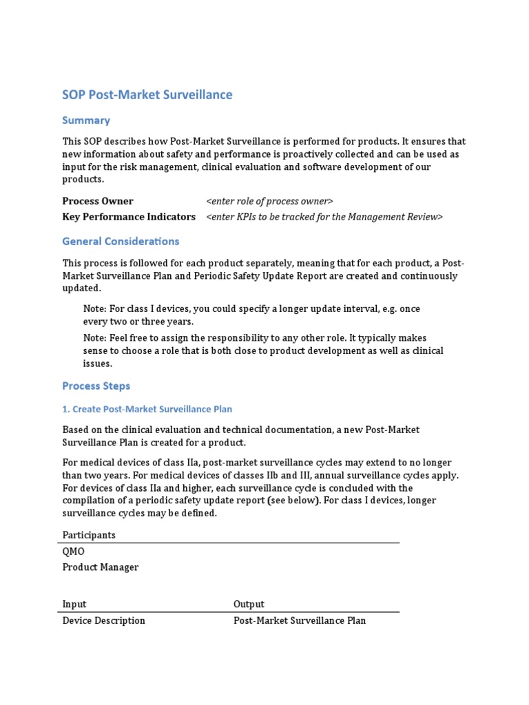 sop-post-market-surveillance | PDF | Risk Management | Medical Device