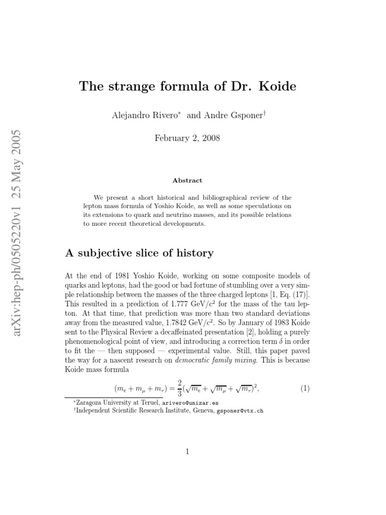 The Strange Formula of Dr. Koide | PDF | Quark | Elementary Particle