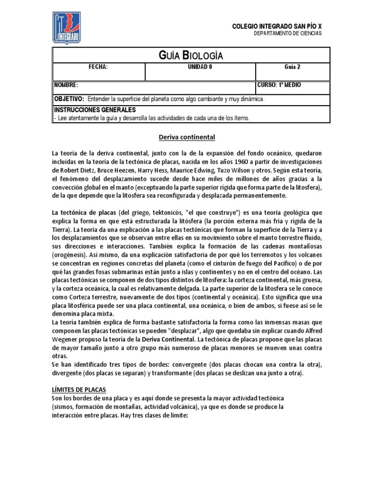 BIOLOGIA | PDF | Placas tectónicas | Temblores