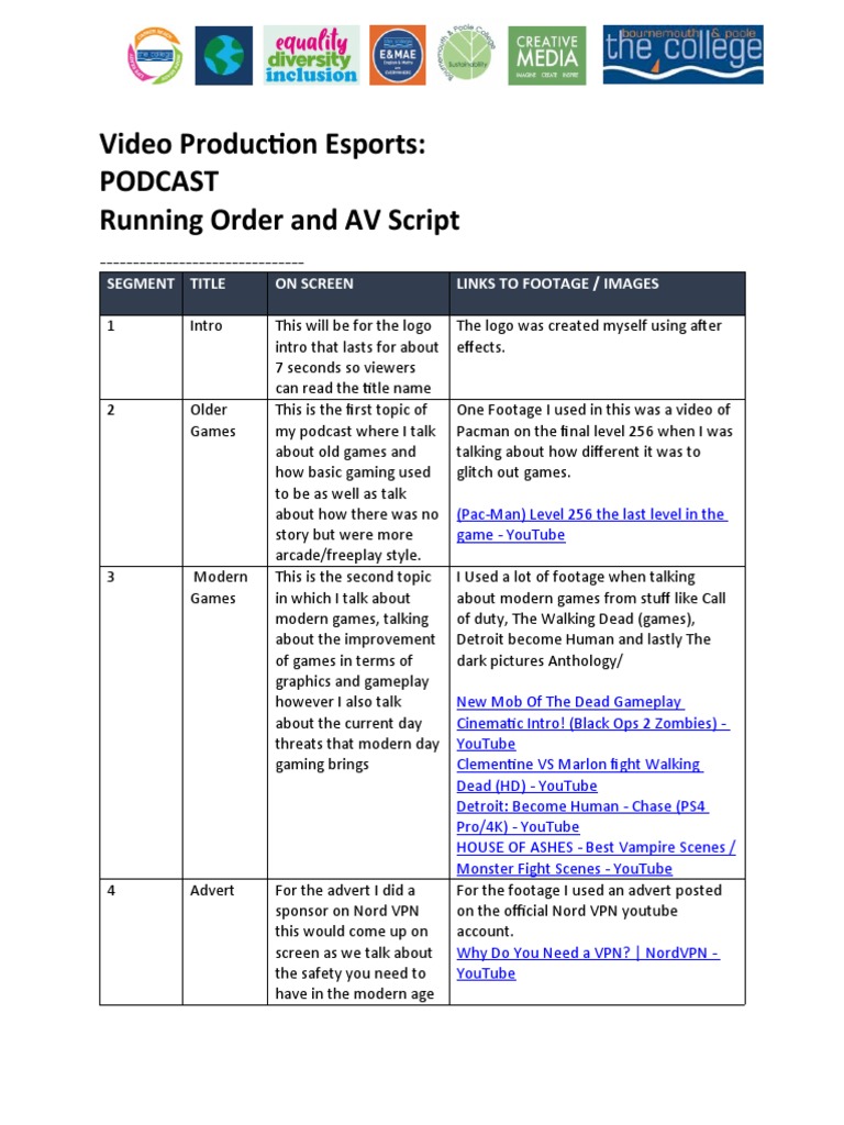 Esports Running Order - Av Script Podcastaw | PDF