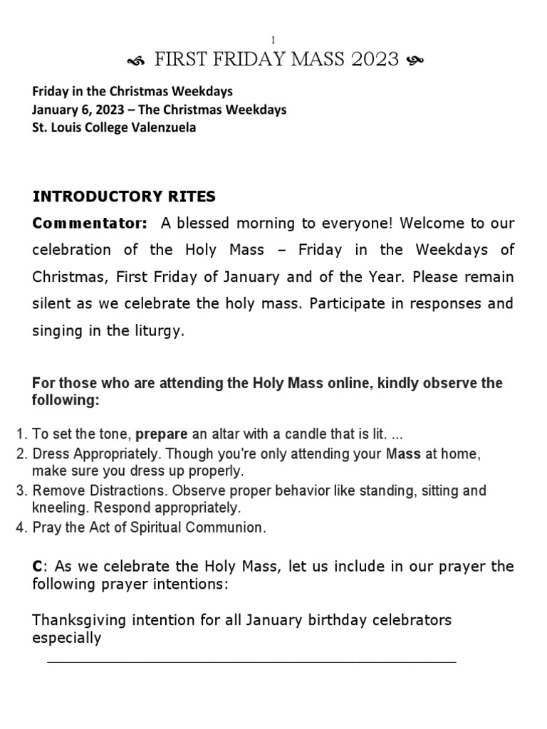 First Friday Mass November | PDF | Eucharist | Mass (Liturgy)