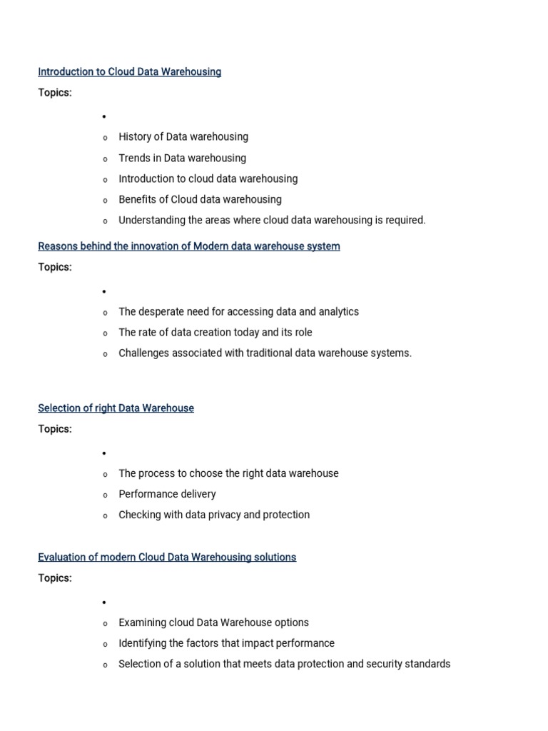 Introduction To Cloud Data Warehousing: o o o o o | PDF | Cloud Computing | Warehouse