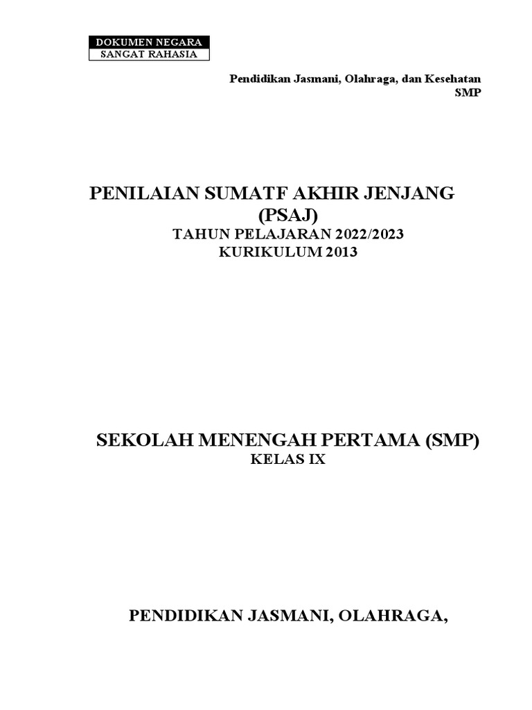 01.b Soal Psaj Pjok SMP Tulis 2022-2023 K 13 - 2023 - Utama | PDF