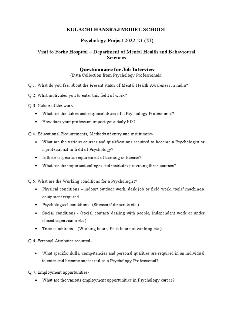 KHMS Psychology Project (11) Questionnaire | PDF