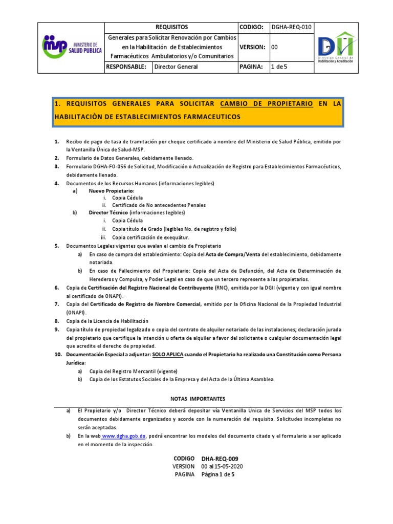 DGHA REQ 010 Requisitos Renovaciòn Por Cambios V 00 | PDF | Farmacia ...