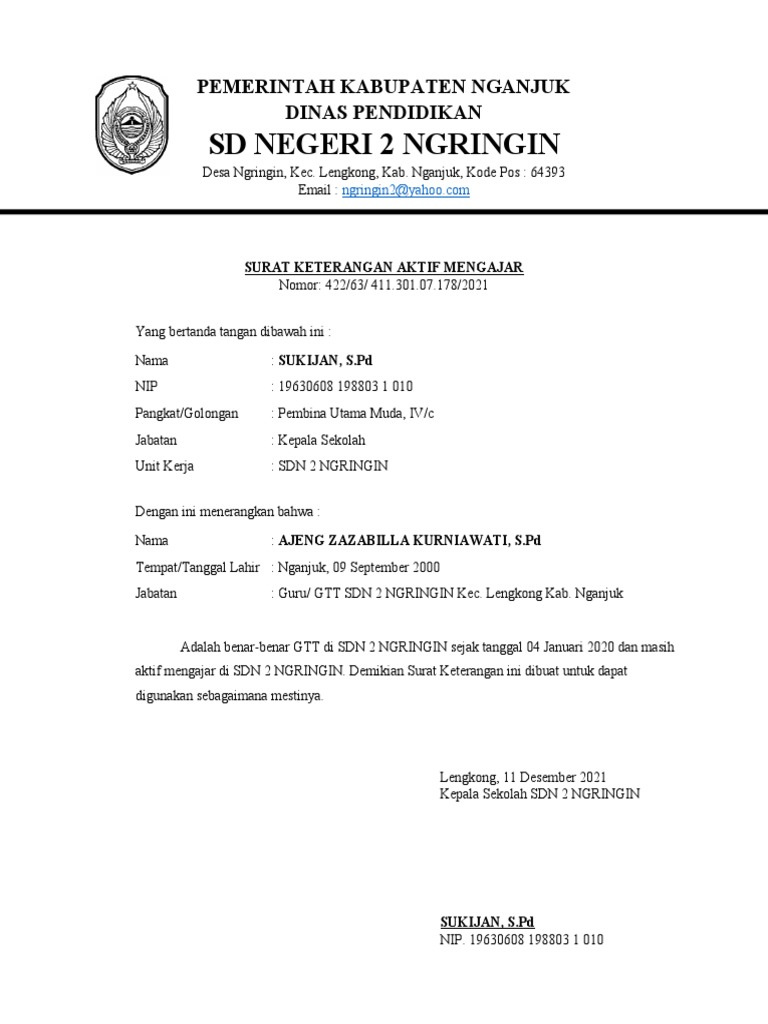 Contoh Surat Keterangan Mengajar | PDF