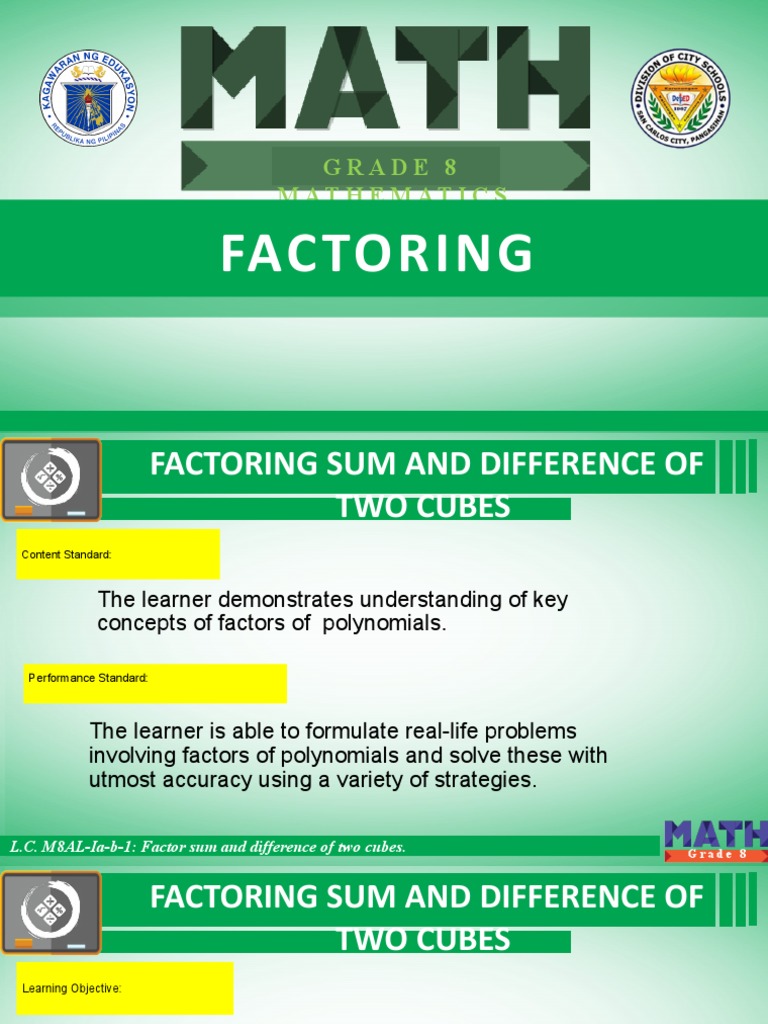 Factoring Sum and Difference of Two Cubes | PDF | Factorization | Cognition