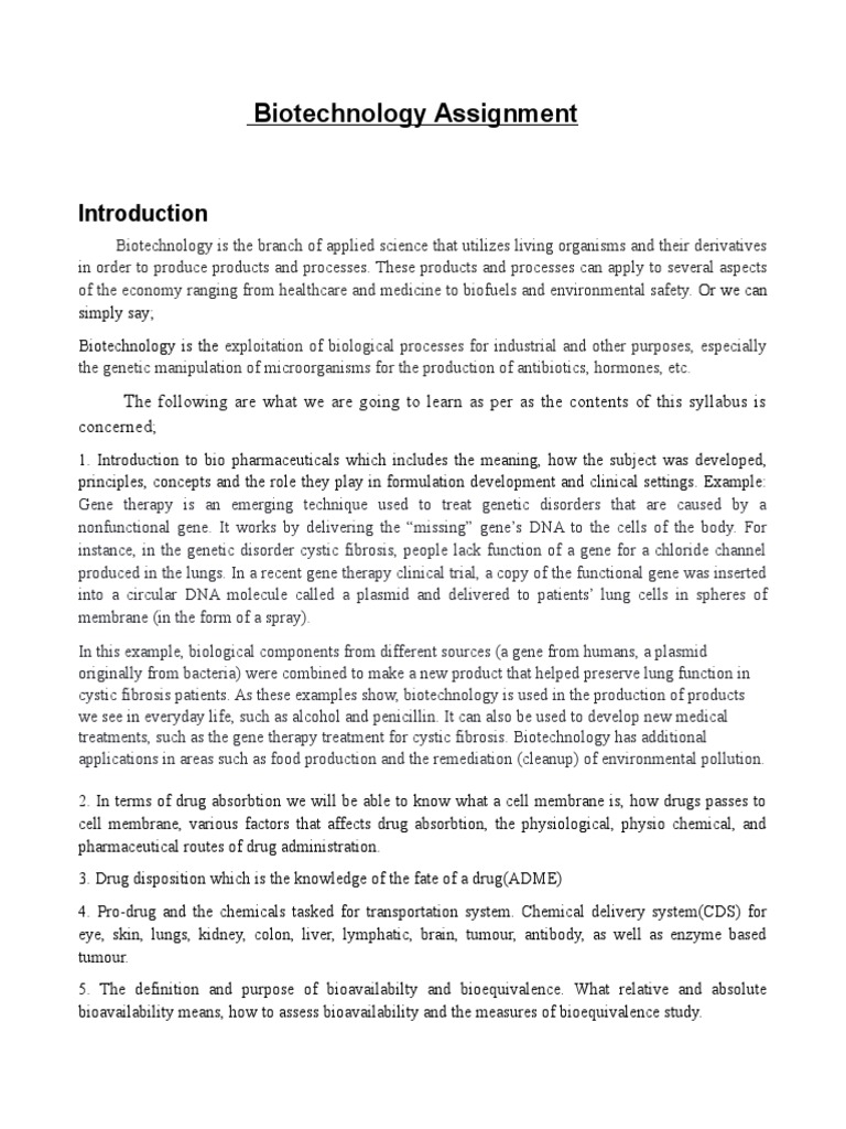 Assignment On Biotechnology | PDF | Biotechnology | Gene Therapy