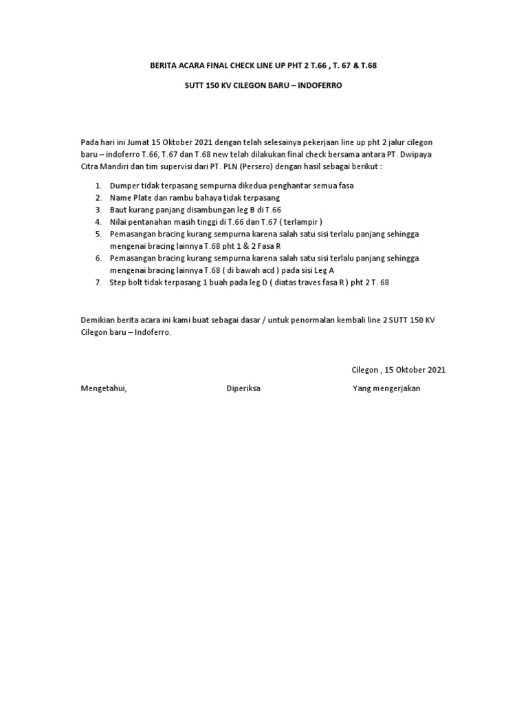 Berita Acara Final Check Line Up | PDF