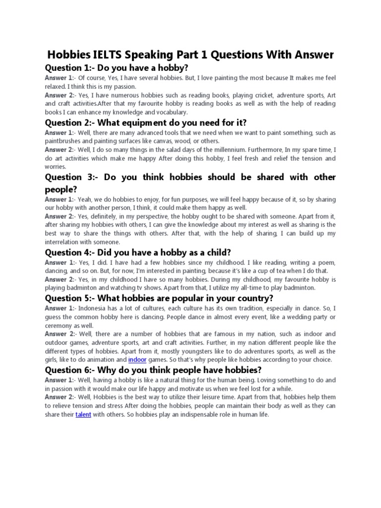 Speaking Activity | PDF | Hobbies | Leisure