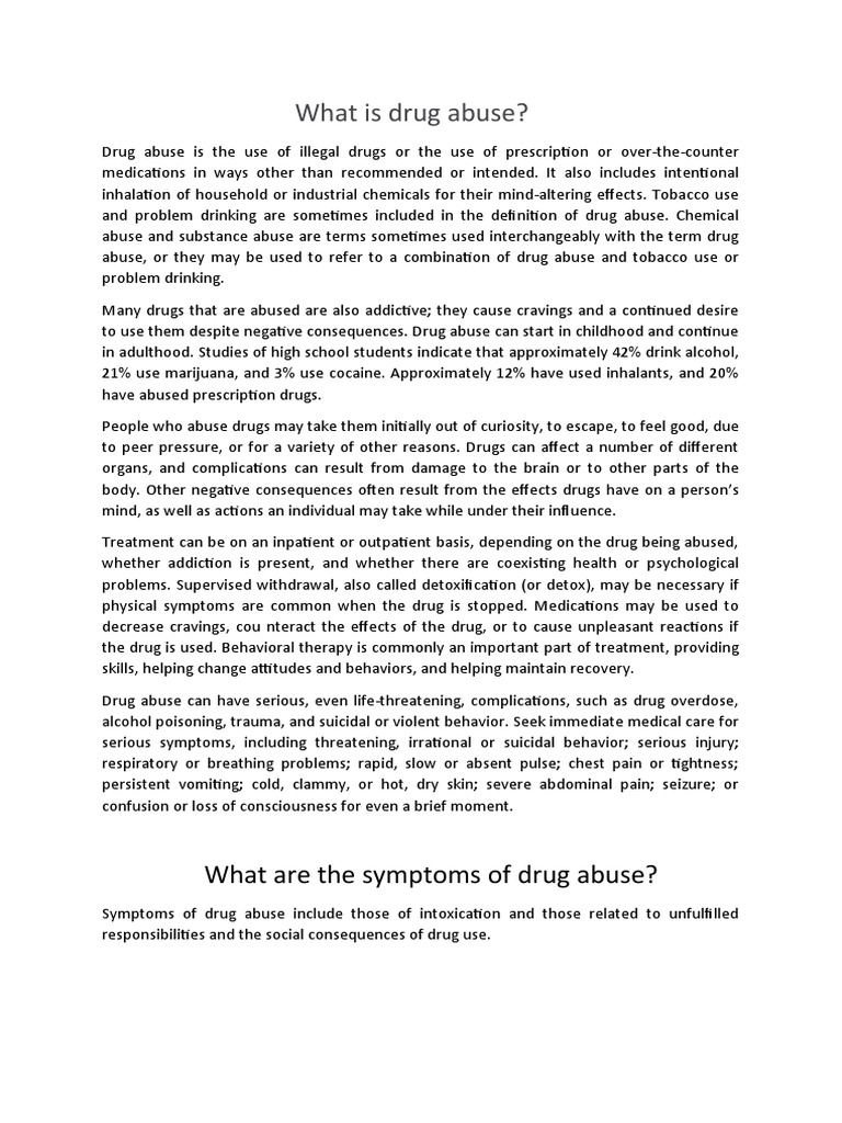 Assignment On Drug Abuse | PDF | Substance Abuse | Substance Dependence
