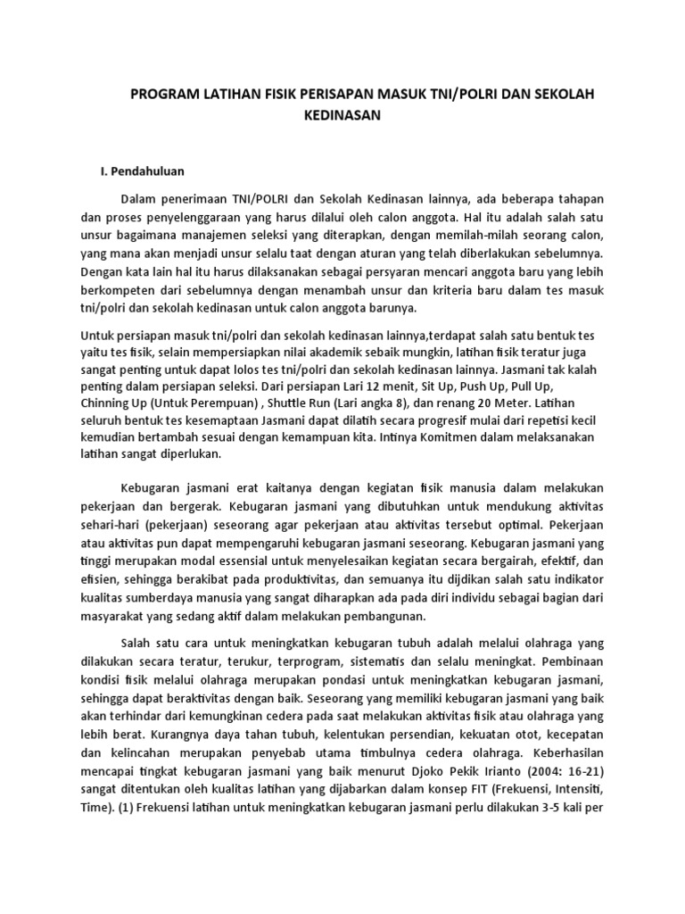 Program Latihan Fisik Perisapan Masuk Tni | PDF