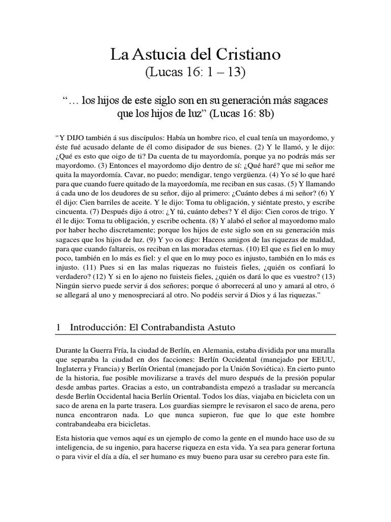 Lucas 16_ 1 - 13_ La astucia del Cristiano | PDF | Jesús | Parábolas de ...