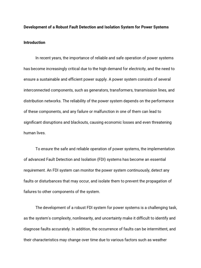 Development Of A Robust Fault Detection And Isolation System For Power Systems Pdf System 4835