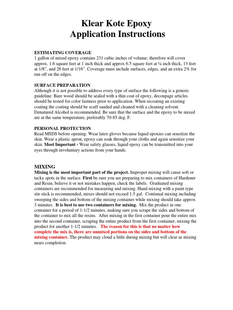 Klear Kote Epoxy Application Guide | PDF | Epoxy | Paint