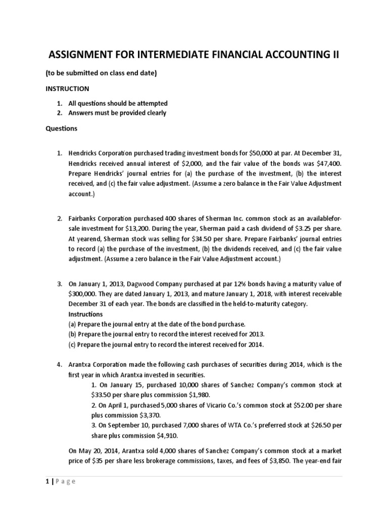 Assignment For Intermediate Financial Accounting Ii Download Free Pdf
