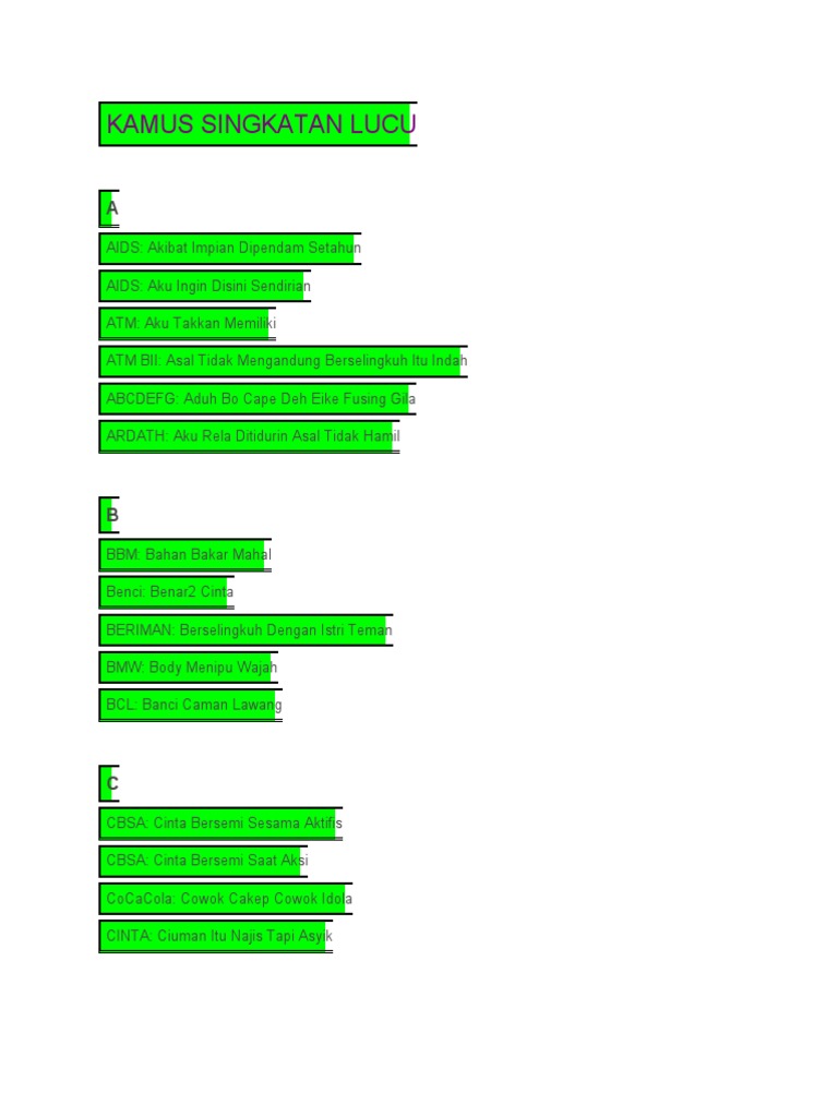Kamus Singkatan Lucu | PDF