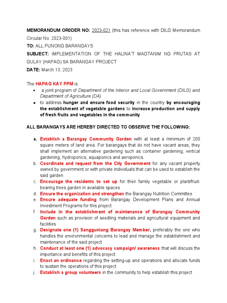 HAPAG Project Implementation Guide for Barangays | PDF