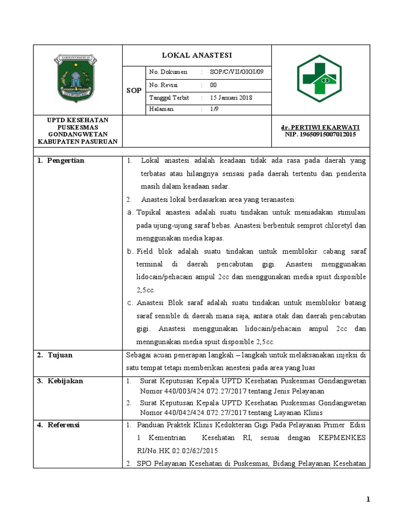 09 Sop Lokal Anastesi | PDF