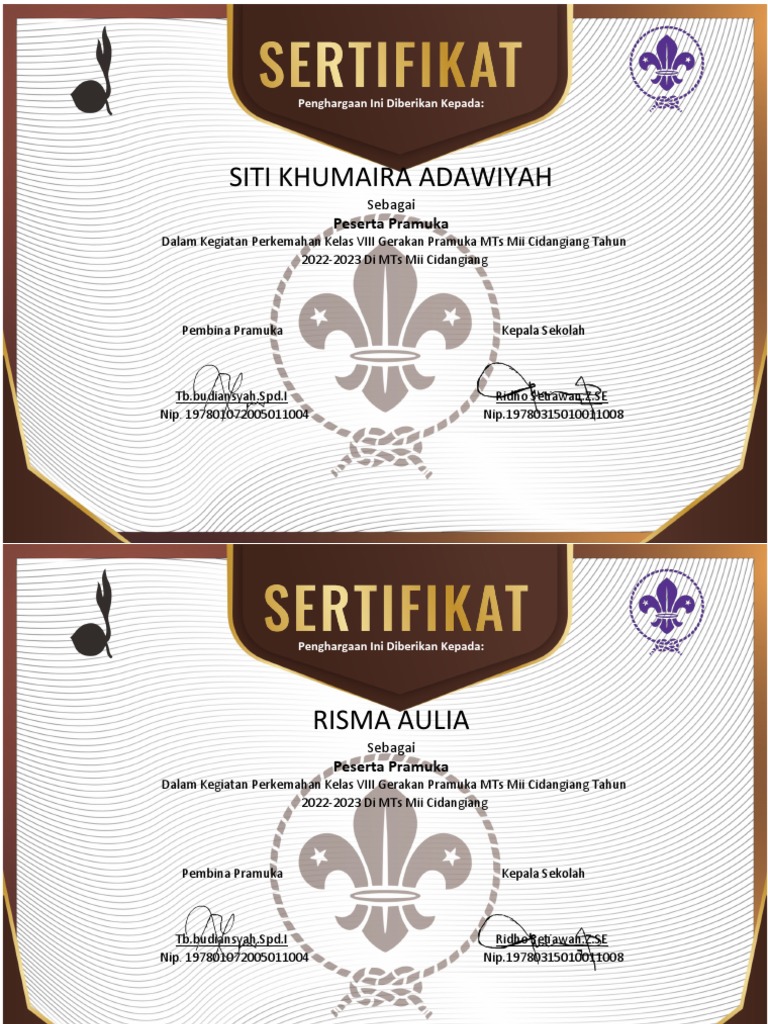 Desain Sertifikat Pramuka Gratis 2 Word Landscape | PDF