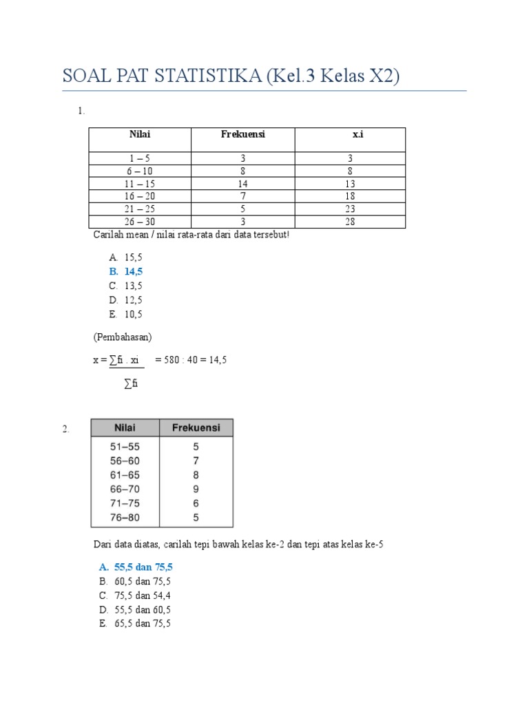 SOAL PAT STATISTIKA - Kelompok 3 (X2) | PDF