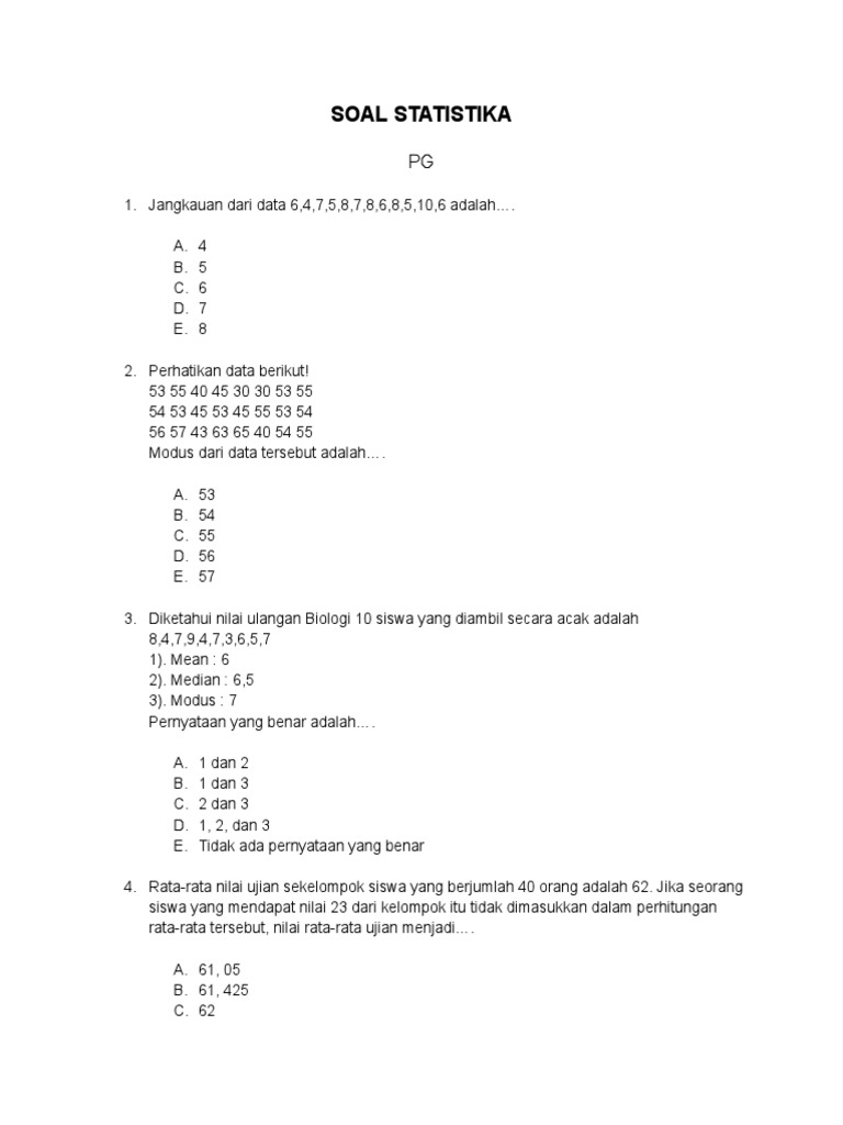 Soal Statistika Kelas 3 dan 8 | PDF | Sains & Matematika