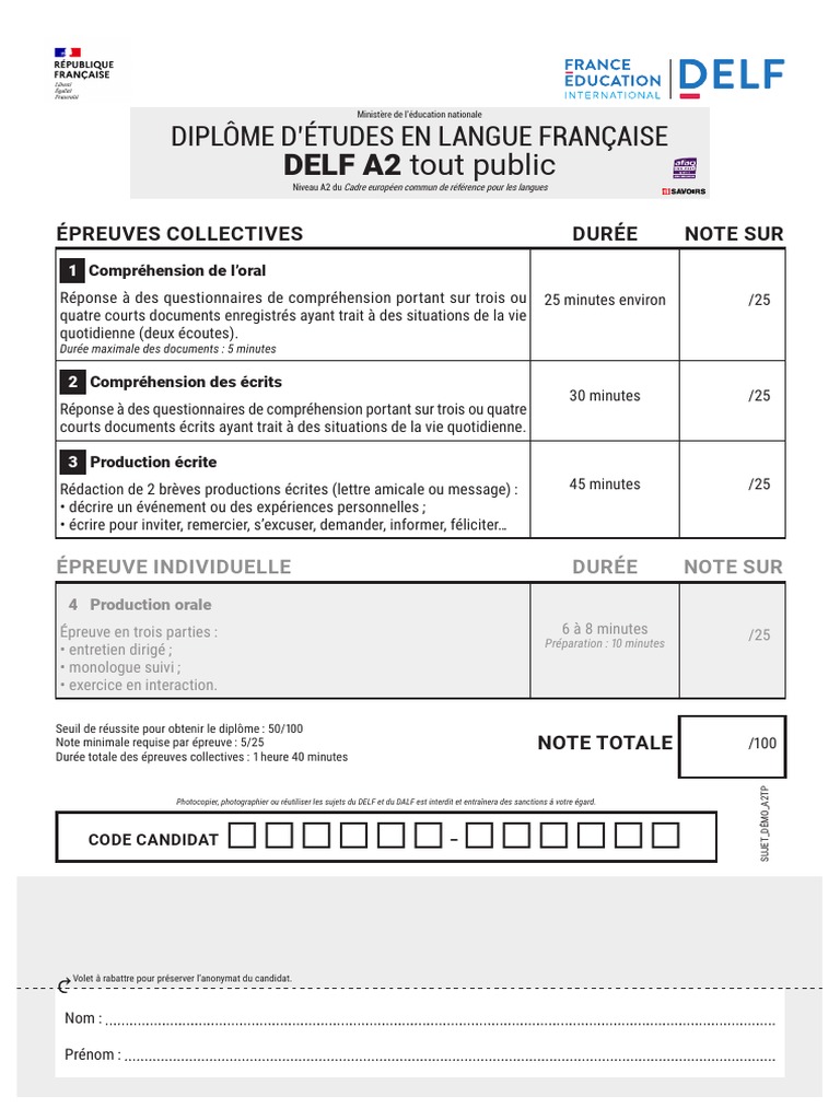 Delf A2 TP Candidat Coll Exemple2 | PDF