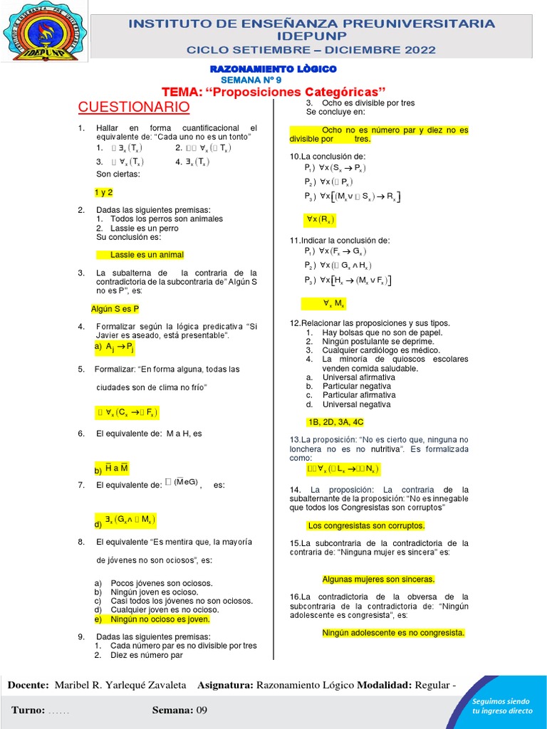 9) Proposiciones Categoricas | PDF | Epistemología | Matemáticas