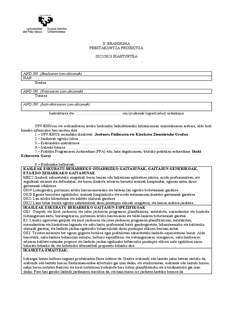 II. ERANSKINA Prestakunta Proiektua Eredua 22-23 (DEF) | PDF