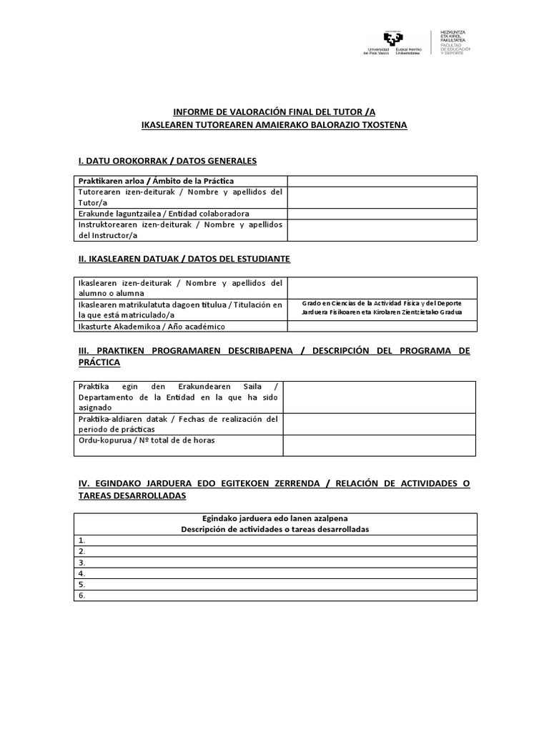 Plantilla Evaluación Prácticas Tutor | PDF