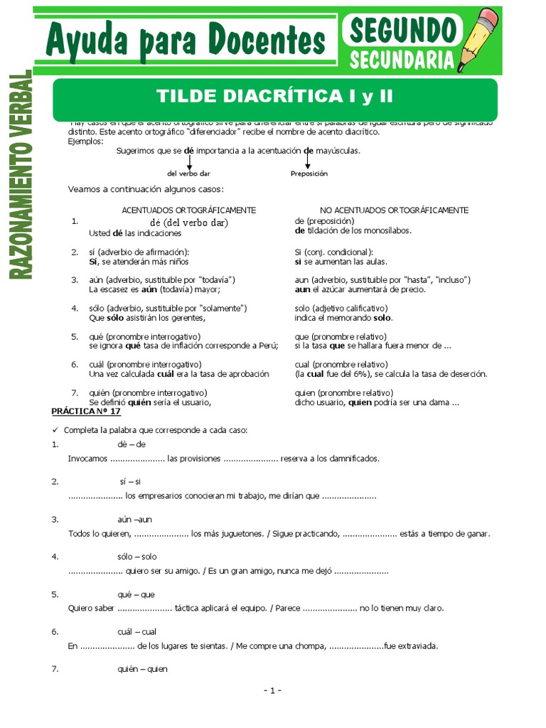 Tilde Diacritica I y II para Segundo de Secundaria | PDF | Información ...