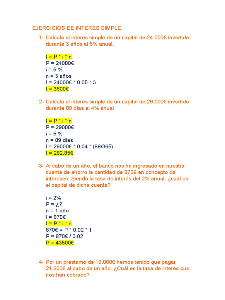 Ejercicios de Interes Simple y Compuesto | PDF | Finanzas y dinero