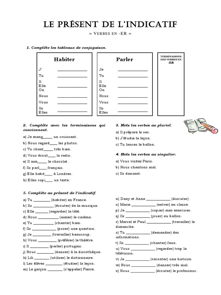Fiche - Les Verbes Au Present Indicatif | PDF | Syntaxe | Mécanique du ...