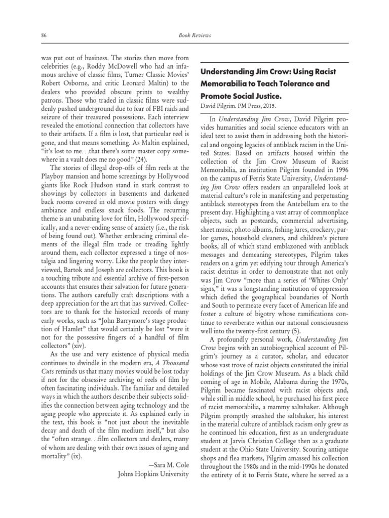 Understanding Jim Crow USing Racist Memorabilia To Teach Tolerance and Promote Social Justice | PDF