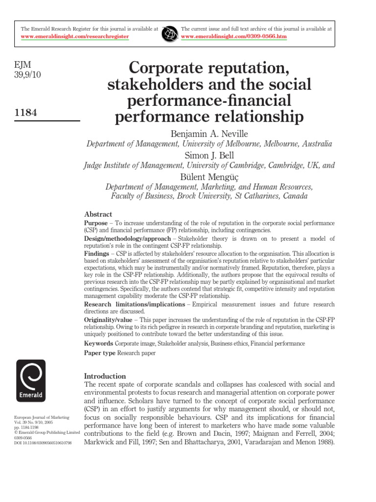 Neville Bell Meng Uc 05 On Corporate Reputation | PDF | Reputation ...