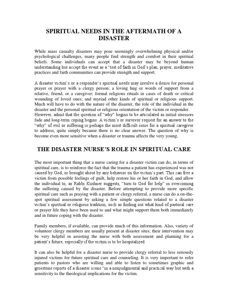 Spiritual Needs in The Aftermath of A Disaster | PDF | Spirituality ...
