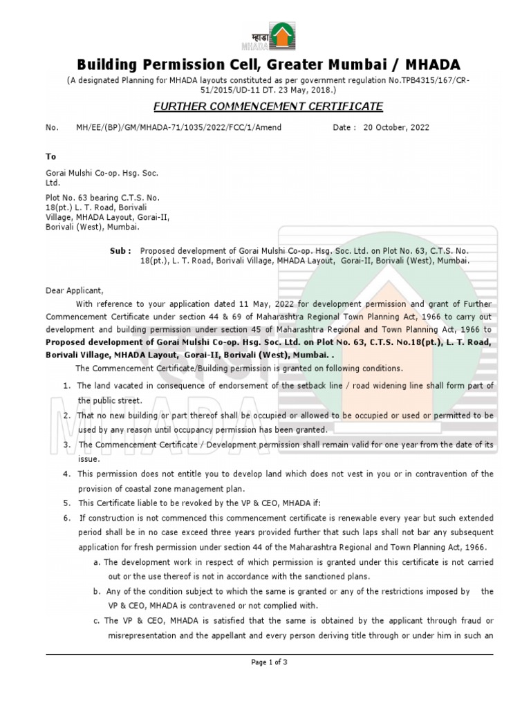 1 Commencement Certificates - NA Order For Plotted Development | PDF ...