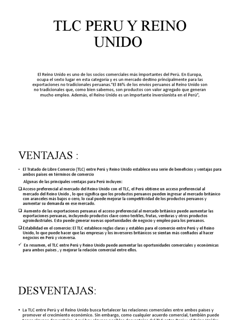TLC Perú-Reino Unido: Oportunidades y Desafíos | PDF | Tratado de Libre ...