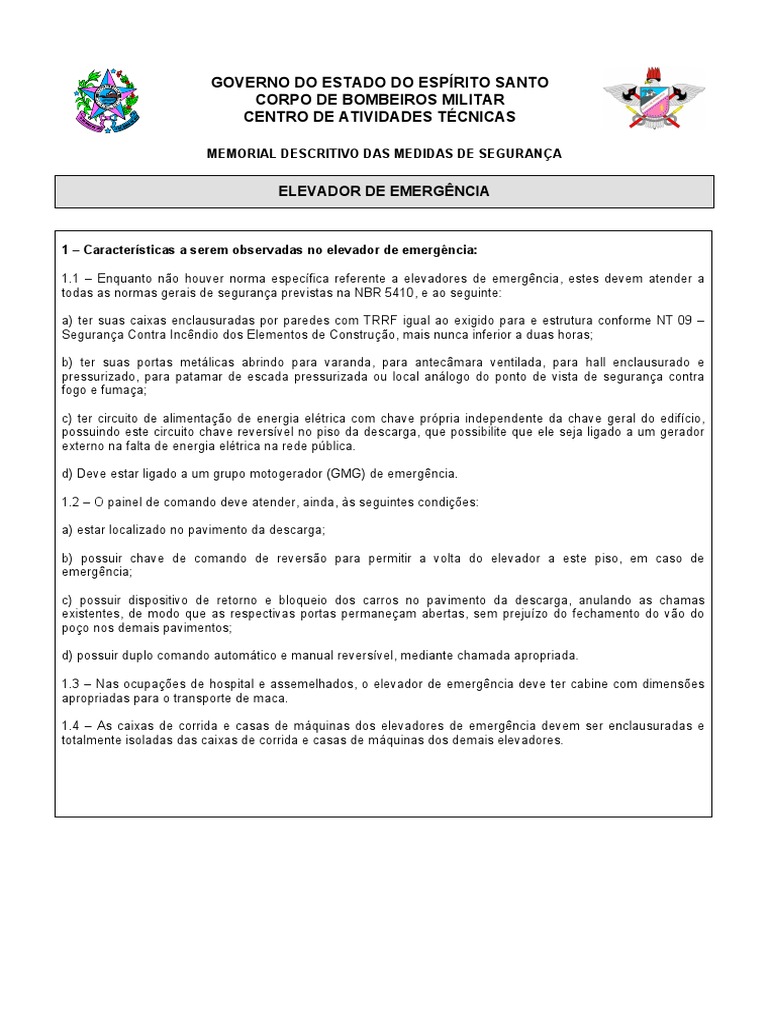 16 - ELEVADOR DE EMERGÊNCIA (NT 10, Parte 1 - Anexo C) | PDF