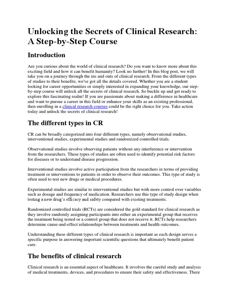 Unlocking The Secrets of Clinical Research | PDF | Clinical Trial | Randomized Controlled Trial