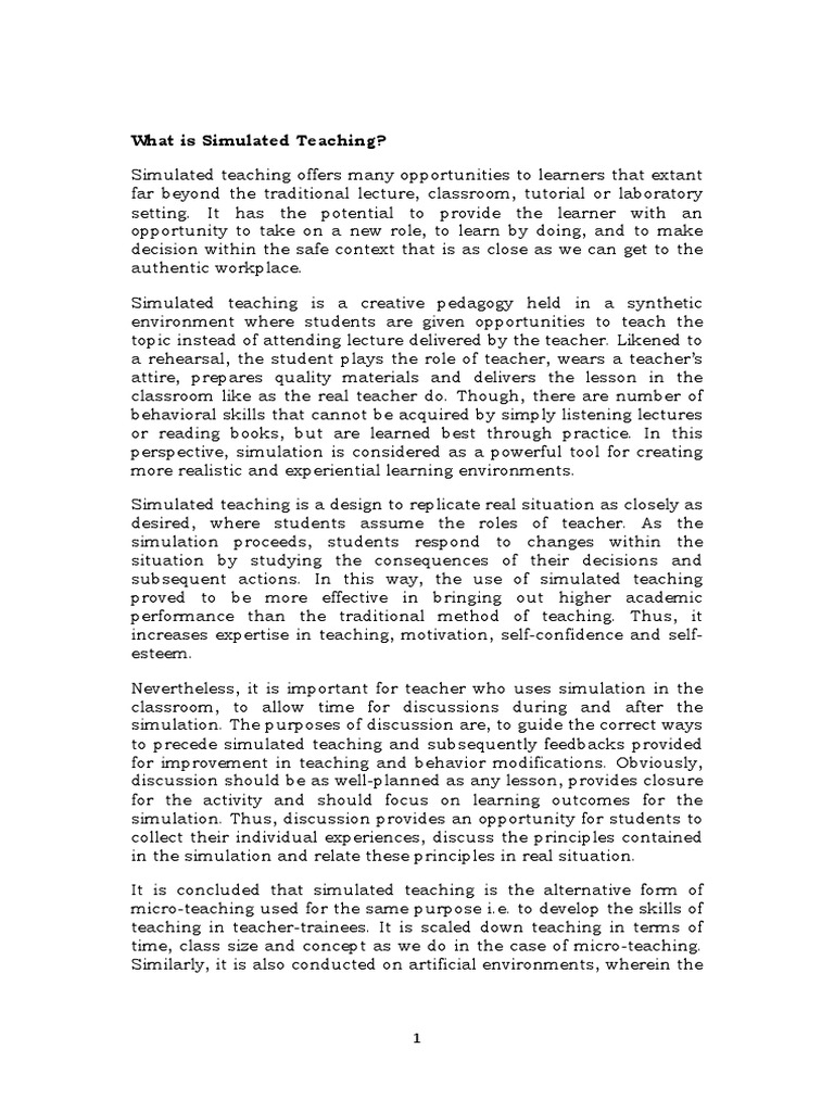 Simulated Teaching: Enhancing Teacher Training | PDF | Mentorship ...