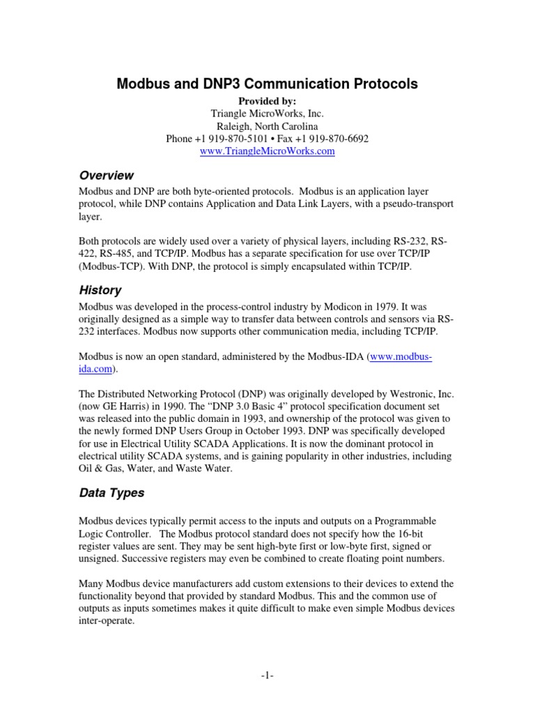 Modbus and DNP Comparison | PDF | Input/Output | Internet Protocol Suite